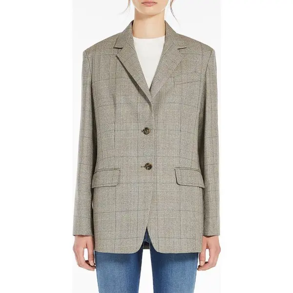 Max Mara Burgos Plaid Wool Blazer - Biscuit