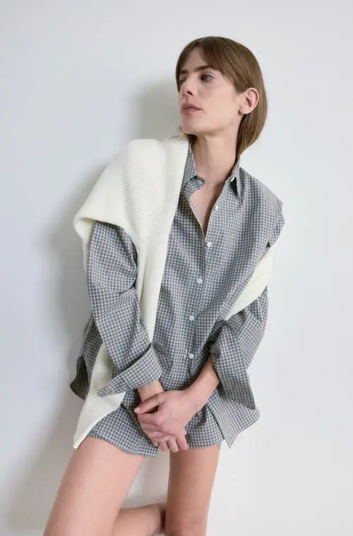 Almina Concept Oversized Cotton Shirt - Grey Stripe