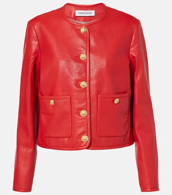 Veronica Beard Andrea Leather Jacket - Red