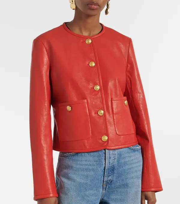 Veronica Beard Andrea Leather Jacket - Red