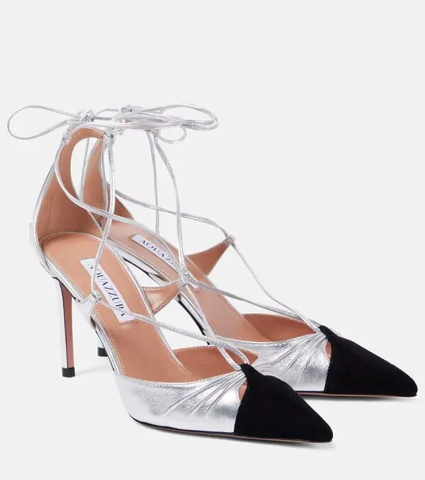 AQUAZZURA Gabi 85 Leather Slingback Pumps - Silver