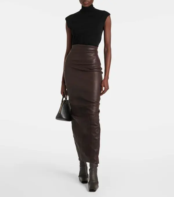 Rick Owens Dirt Pillar Leather Maxi Skirt