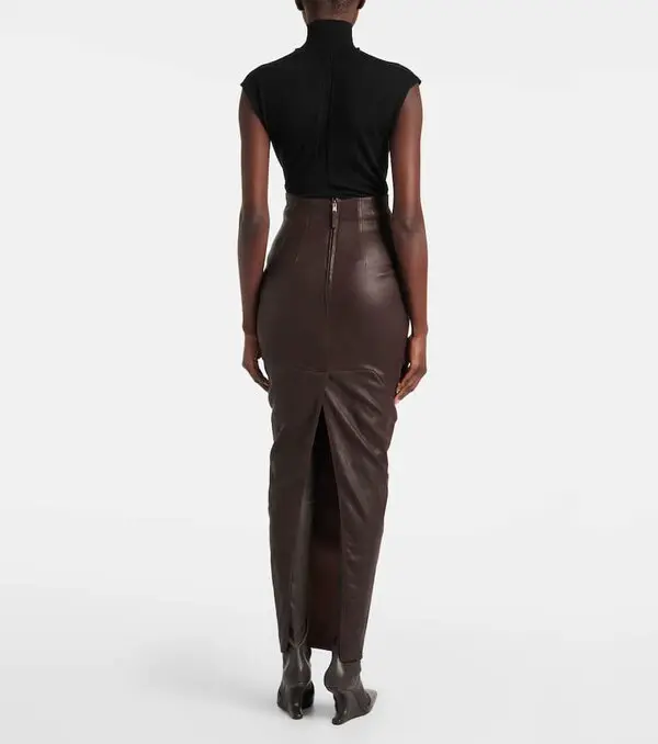 Rick Owens Dirt Pillar Leather Maxi Skirt