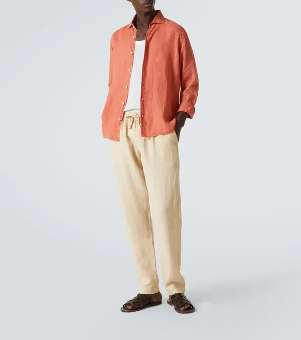 Fedeli Linen Straight Pants - Beige