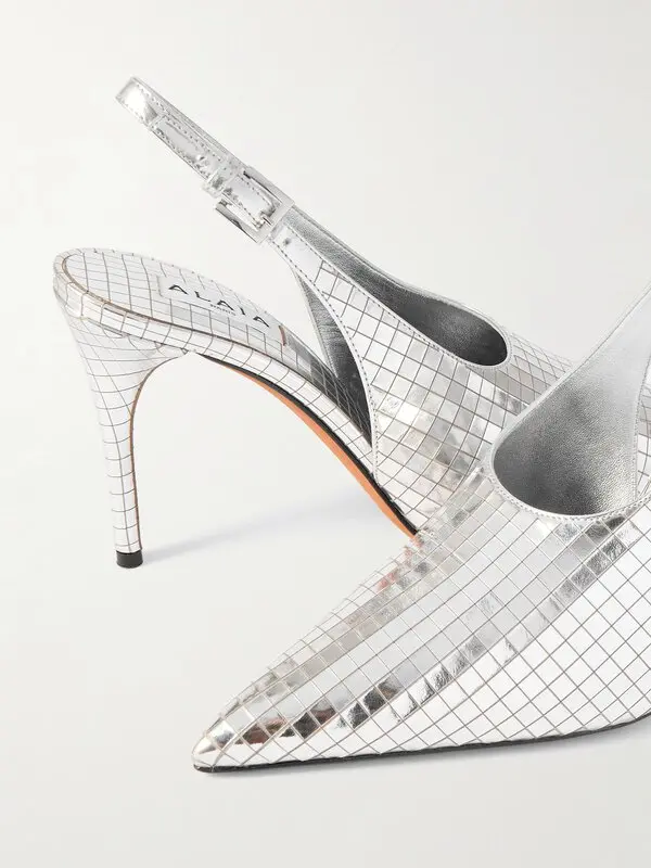 Alaïa Escarpin 90 Mirrored-leather Slingback Pumps