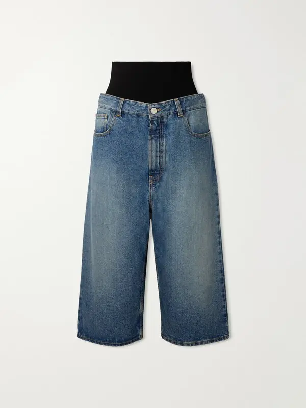 Alaïa Jersey-trimmed Denim Shorts - Blue