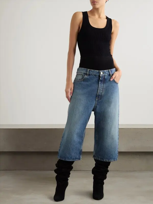 Alaïa Jersey-trimmed Denim Shorts - Blue