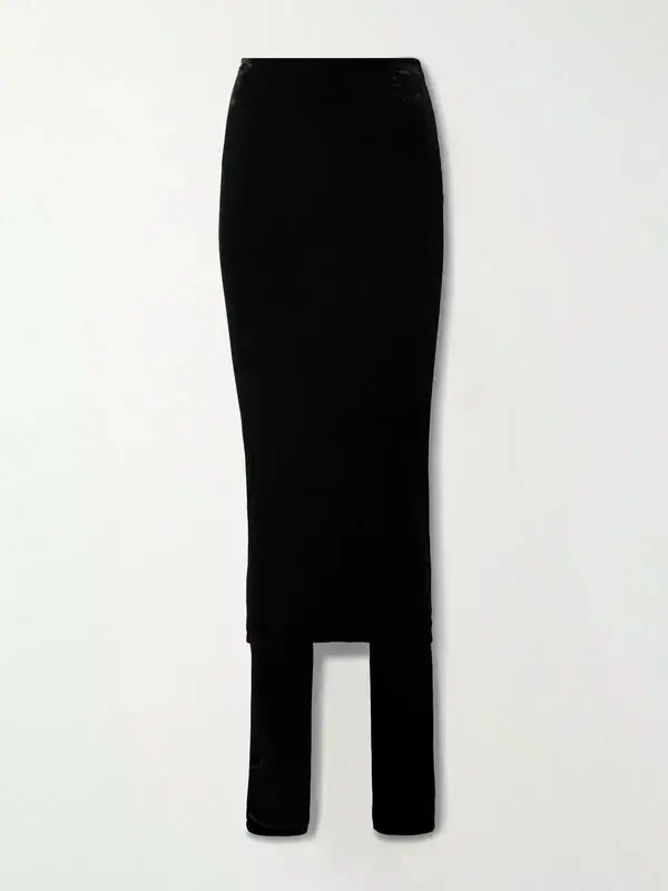 Alaïa Layered Stretch-velvet Straight-leg Pants - Black