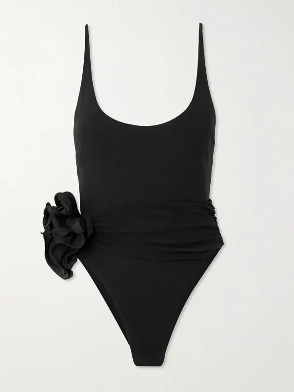 Magda Butrym Appliquéd Ruched Swimsuit - Black
