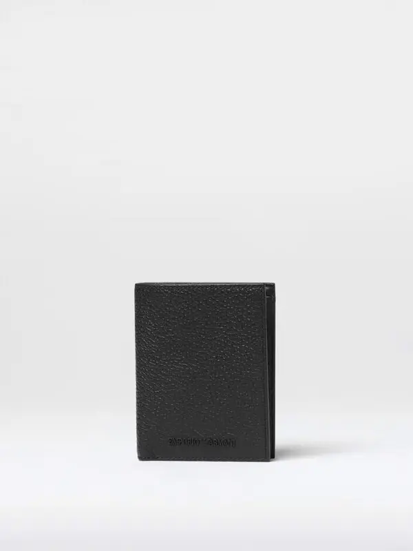 Emporio Armani Pebbled Leather Bifold Wallet With Tone-on-tone Logo - Black