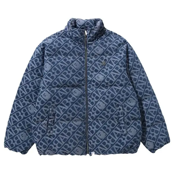 A BATHING APE Denim Monogram Puffer Down Jacket
