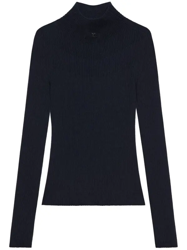 COURREGES Ribbed Mock-neck Jumper - Blue