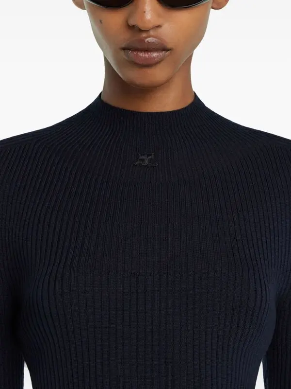 COURREGES Ribbed Mock-neck Jumper - Blue