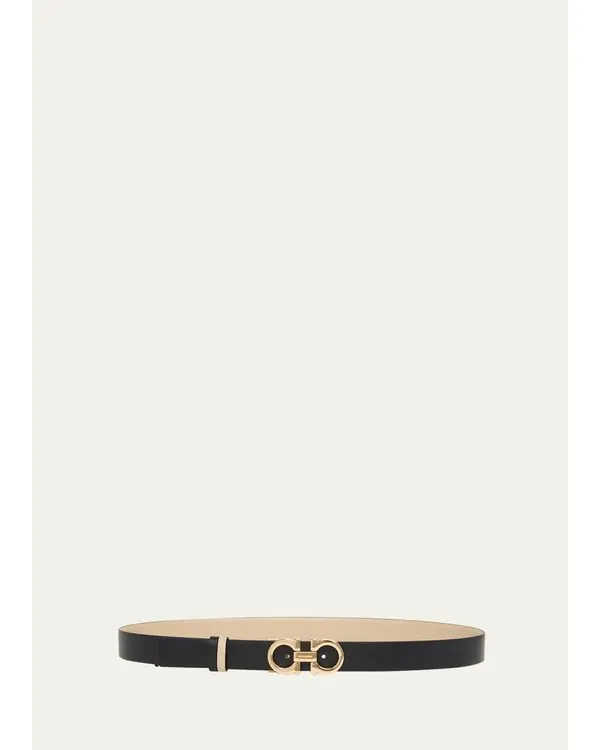 FERRAGAMO Mediterranean Gancini Skinny Leather Belt - Gray