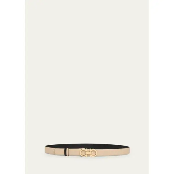 FERRAGAMO Mediterranean Gancini Skinny Leather Belt - Gray
