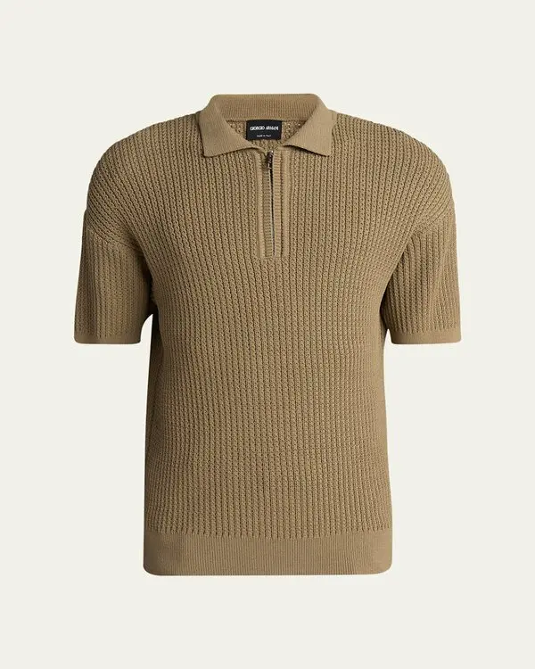 Giorgio Armani Textured Knit Short-sleeve Quarter-zip Polo Sweater