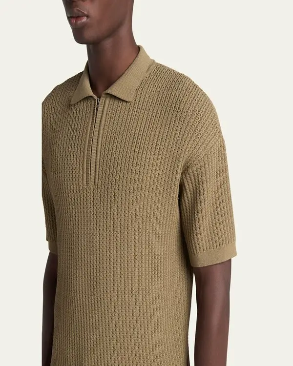 Giorgio Armani Textured Knit Short-sleeve Quarter-zip Polo Sweater