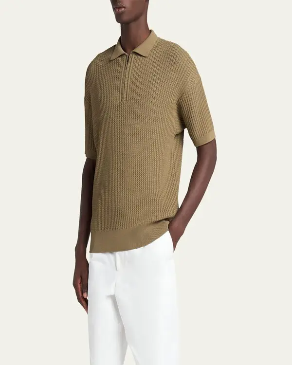 Giorgio Armani Textured Knit Short-sleeve Quarter-zip Polo Sweater