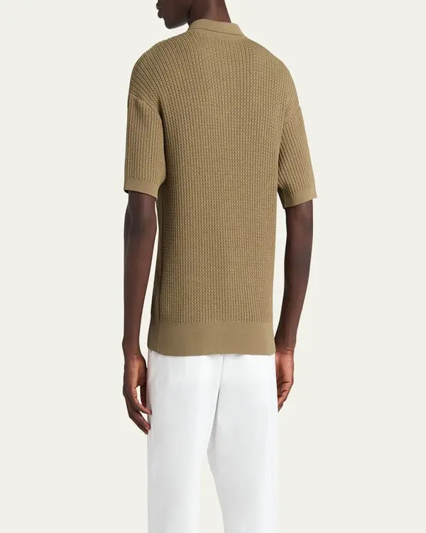 Giorgio Armani Textured Knit Short-sleeve Quarter-zip Polo Sweater