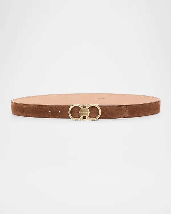 FERRAGAMO Suede Gancini-buckle Belt - Midbrown
