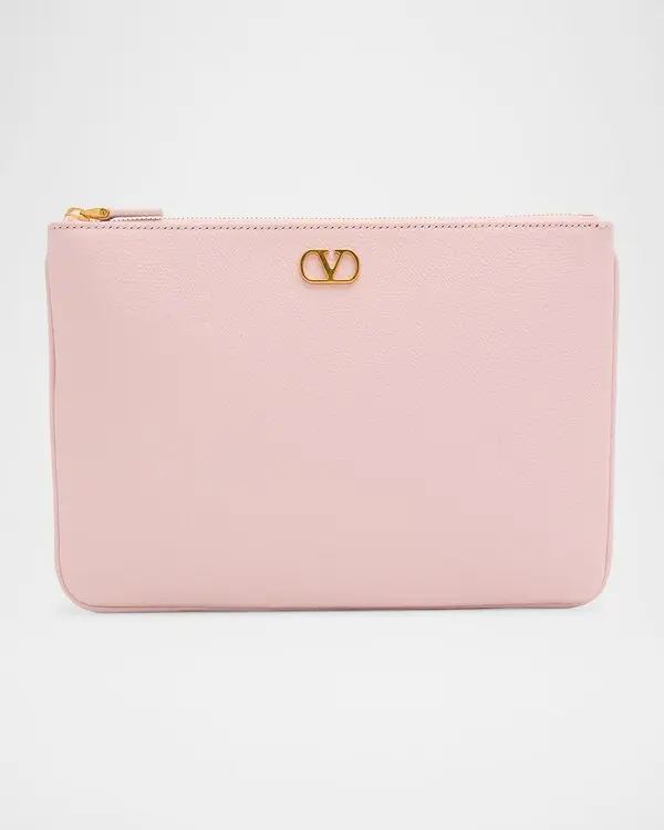 Valentino Garavani Vlogo Medium Leather Flat Pouch Bag - Rose Quartz