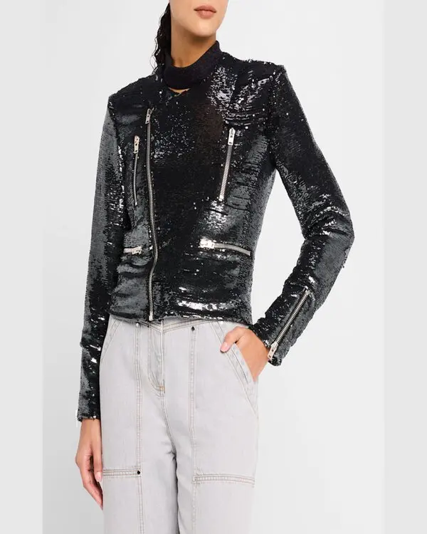 IRO PARIS Luzia Sequined Moto Jacket - Dark Grey