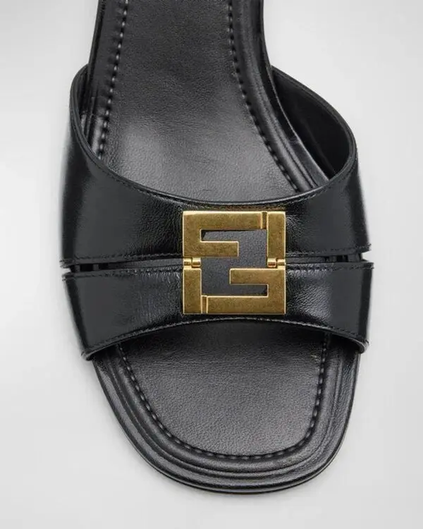 Fendi Fold Leather Kitten-heel Sandals - Nero