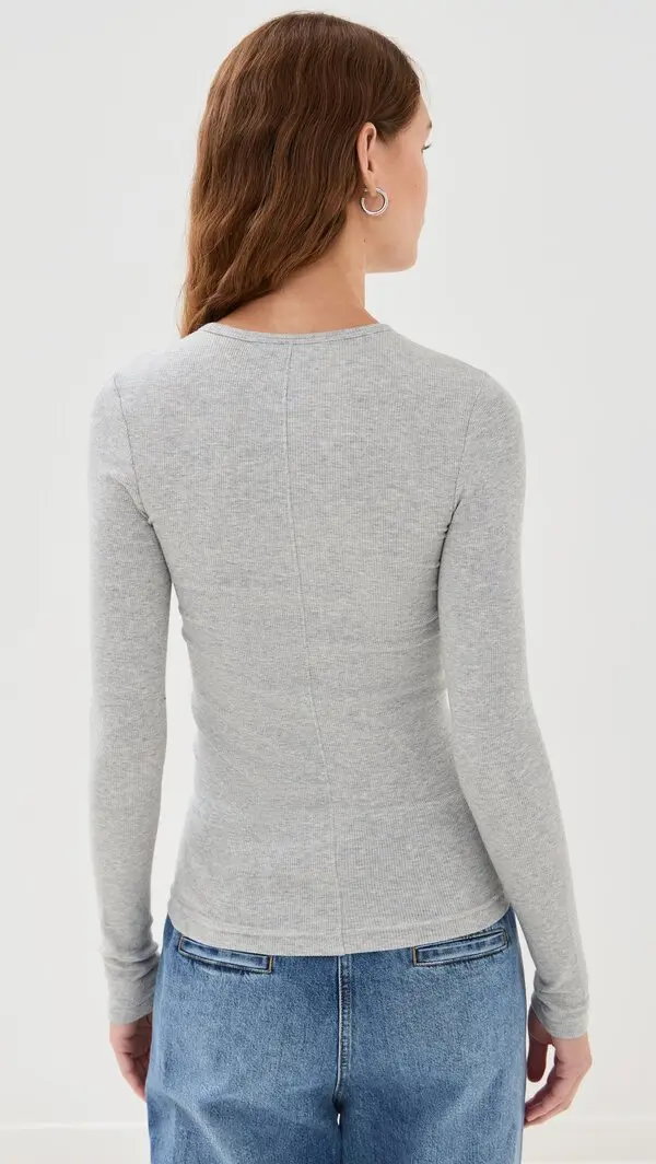 Tibi Circular Ribbed Crewneck Top - Heather Grey
