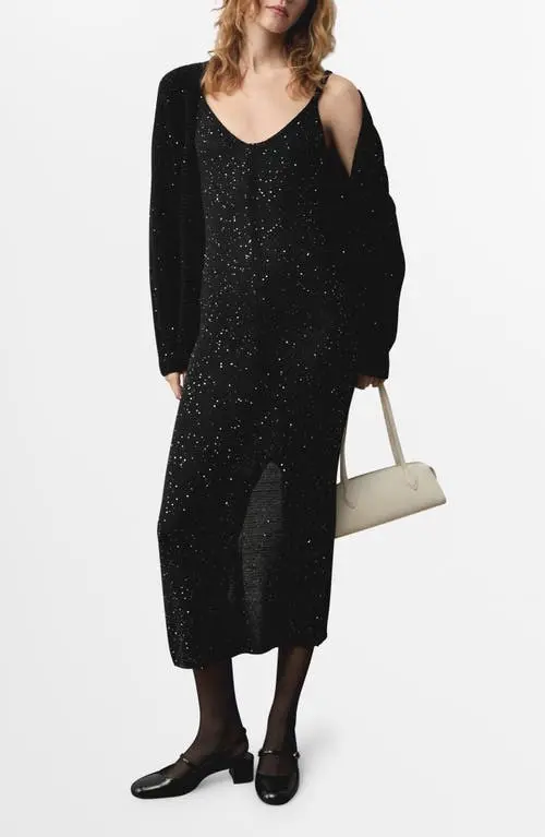 Mango Sequin Detail Knit Midi Dress