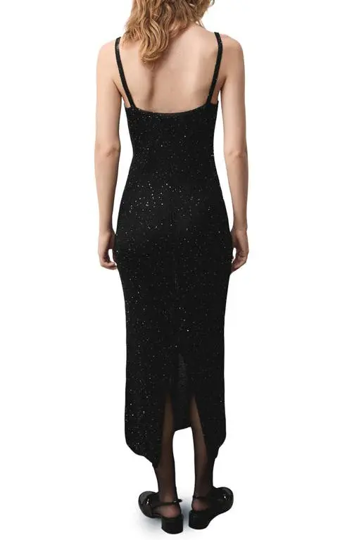 Mango Sequin Detail Knit Midi Dress