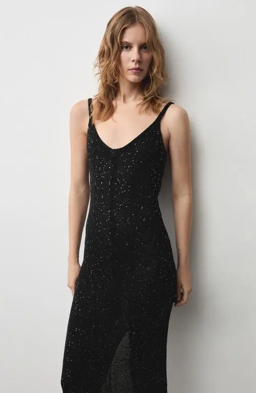Mango Sequin Detail Knit Midi Dress
