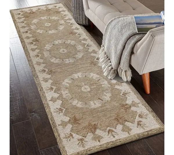 OX BAY TRADING CO. Ox Bay Beige Medallion Wool Runner Indoor Rug, 2'3' X 6'9 - One-color