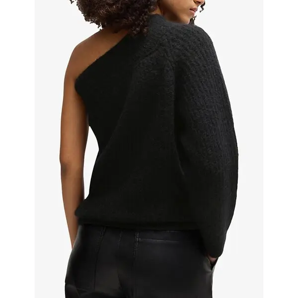 Hugo One-shoulder Brushed-texture Stretch-knit Jumper - Black
