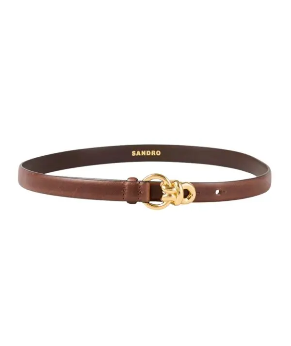 Sandro Slim Leather Belt - Bruns