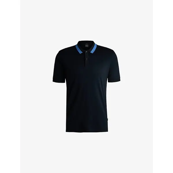 BOSS Striped-trim Slim-fit Cotton-jersey Polo Shirt Xxl - Dark Blue