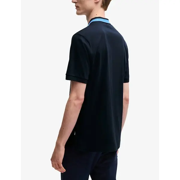 BOSS Striped-trim Slim-fit Cotton-jersey Polo Shirt Xxl - Dark Blue