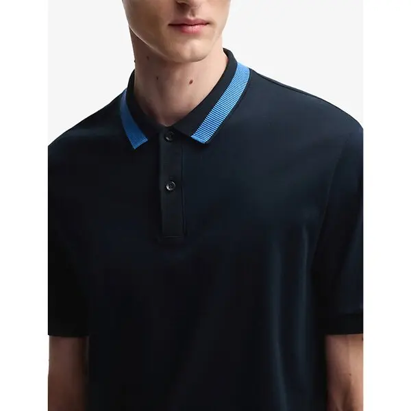 BOSS Striped-trim Slim-fit Cotton-jersey Polo Shirt Xxl - Dark Blue