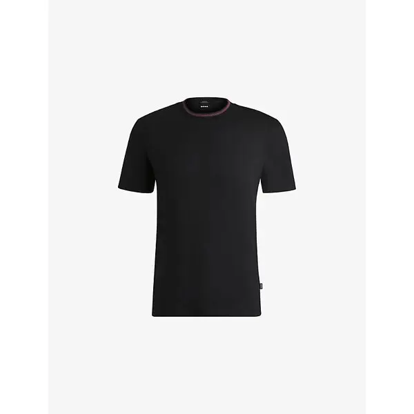 BOSS Striped-trim Slim-fit Cotton-jersey T-shirt Xxl - Black