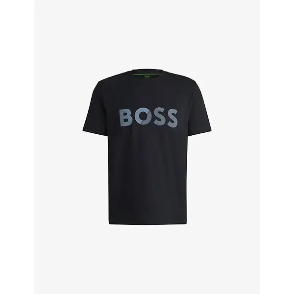 BOSS Brand-print Regular-fit Cotton-jersey T-shirt - Dark Blue