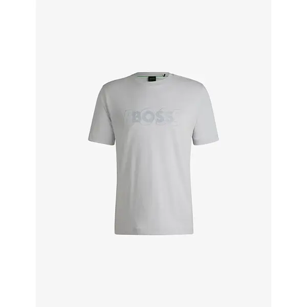 BOSS Rubberised-branding Regular-fit Cotton-jersey T-shirt Xxl - Light/pastel Grey