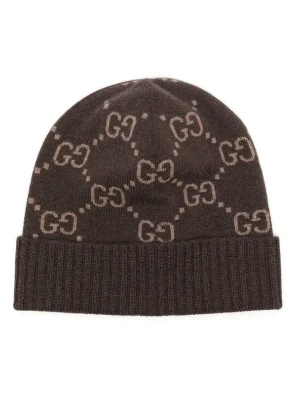 Gucci Gg-jacquard Cashmere Beanie - Brown