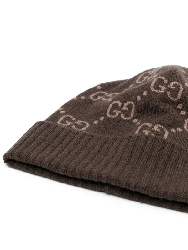 Gucci Gg-jacquard Cashmere Beanie - Brown