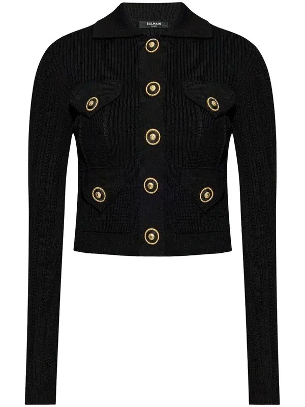 Balmain Openwork-detailed Ribbed-knit Cardigan - Black
