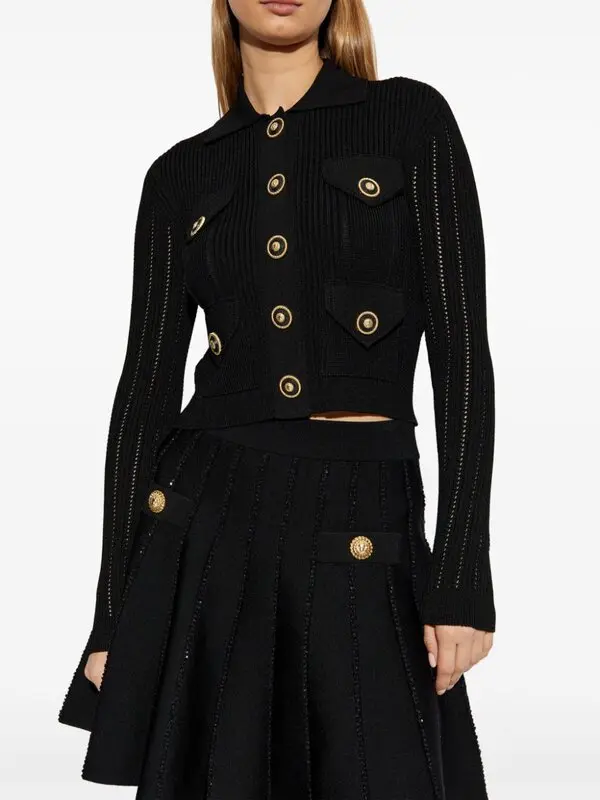 Balmain Openwork-detailed Ribbed-knit Cardigan - Black