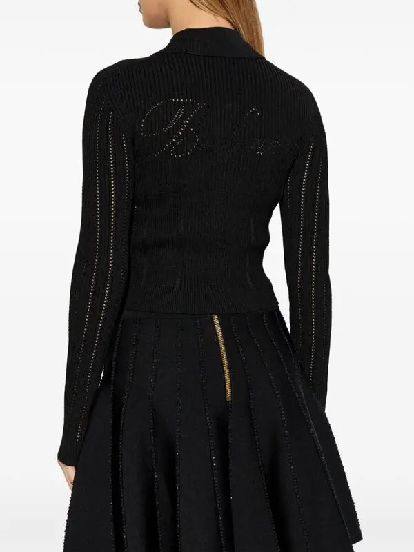 Balmain Openwork-detailed Ribbed-knit Cardigan - Black
