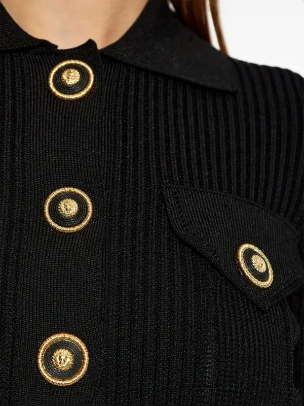Balmain Openwork-detailed Ribbed-knit Cardigan - Black