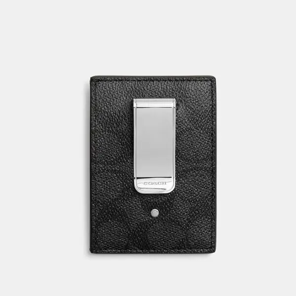 Coach Money Clip Card Case In Signature Canvas