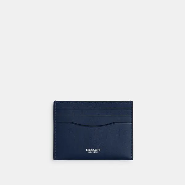 COACH Textured Leather Card Case - Navy