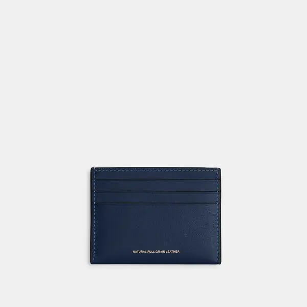 COACH Textured Leather Card Case - Navy