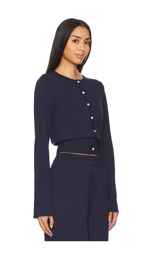 SNDYS. X August Button Up Top Ribbed Trim, Button Closure - Navy